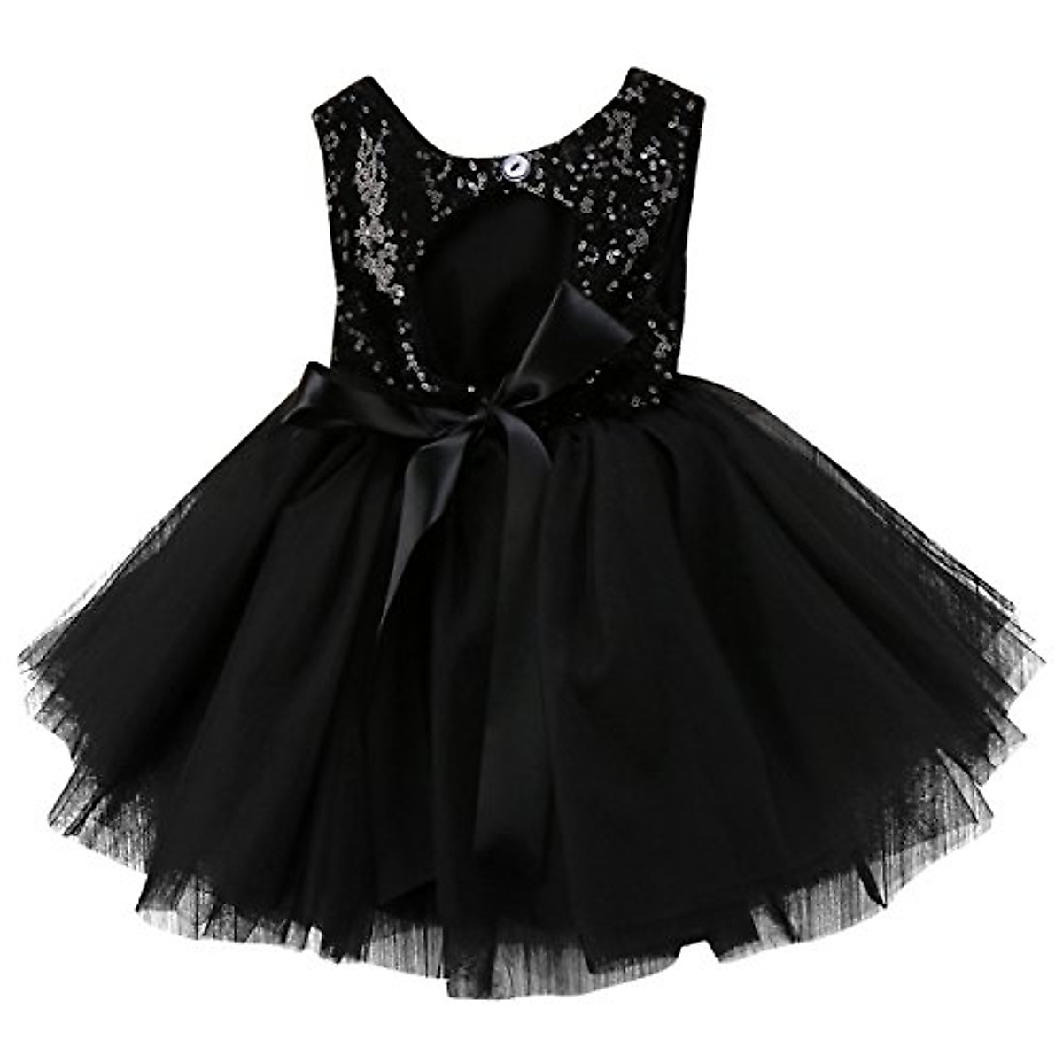 Baby Girl Princess Sequins Tulle Pageant Dress for Cake Smash Birthday Baptism Party Wedding Communion Backless Dance Gown Black 4 Years
