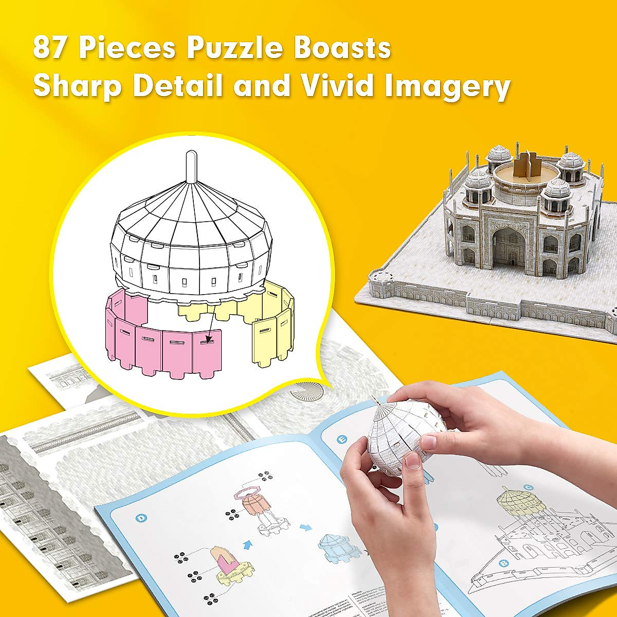 CubicFun National Geographic 3D Puzzle for Adults Kids Taj Mahal India Architecture 3D Jigsaw Building Model Kit with Booklet Gifts for Woman Men, 87 Pieces