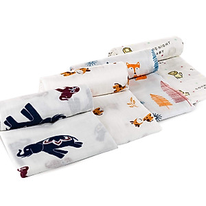 upsimples Baby Swaddle Blanket Unisex Swaddle Wrap Soft Silky Muslin Swaddle Blankets Neutral Receiving Blanket for Boys and Girls, Large 47 x 47 inches, Set of 4-Sika Deer/Elephant/Lion/Fox