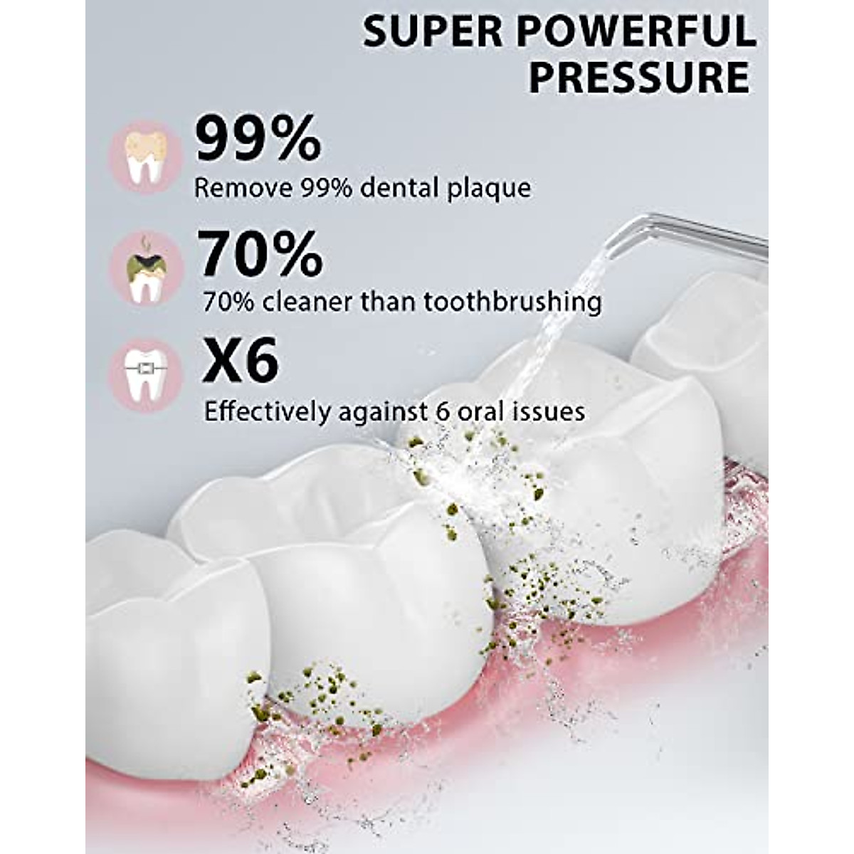 MySmile Powerful Cordless 350ML Water Dental Flosser Portable OLED Display Oral Irrigator with 5 Pressure Modes 8 Replaceable Jet Tips and Storage Bag for Home Travel Use (Rose Gold)