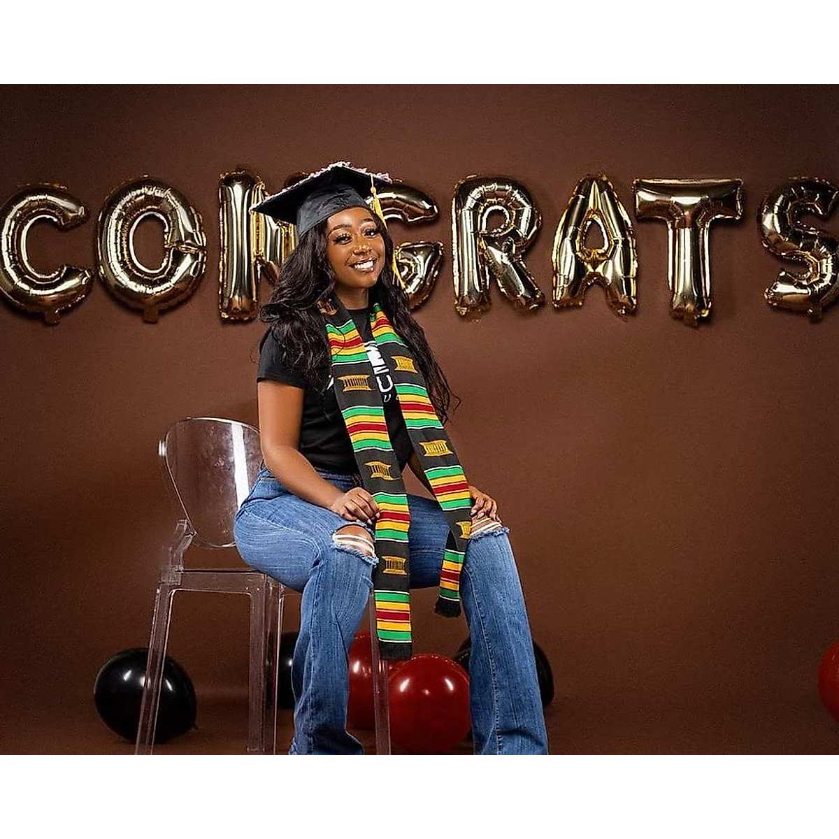 ADVANSYNC Kente Cloth Stole Black (New Beautiful Black)