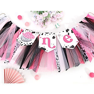 Disco Cowgirl High Chair Banner - Cowgirl First Birthday Decoration,Cowgirl First Rodeo,Man I Feel Like I'm One,Disco Cow Girl Decor