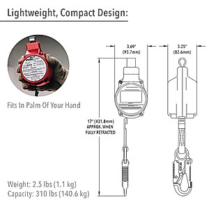 Miller by Honeywell MiniLite 11-Foot Personal Fall Limiter with Steel Carabiner and Snap Hook, 310 lb. Capacity (FL11-1-Z7/11FT)