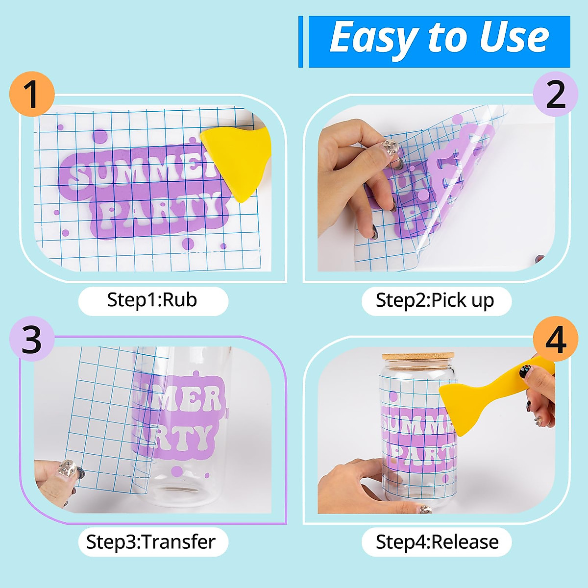 JANDJPACKAGING Transfer Tape for Vinyl - 12” x 50 FT w/Blue Alignment Grid for Adhesive Vinyl - Medium Tack Vinyl Transfer Tape for Silhouette Cameo