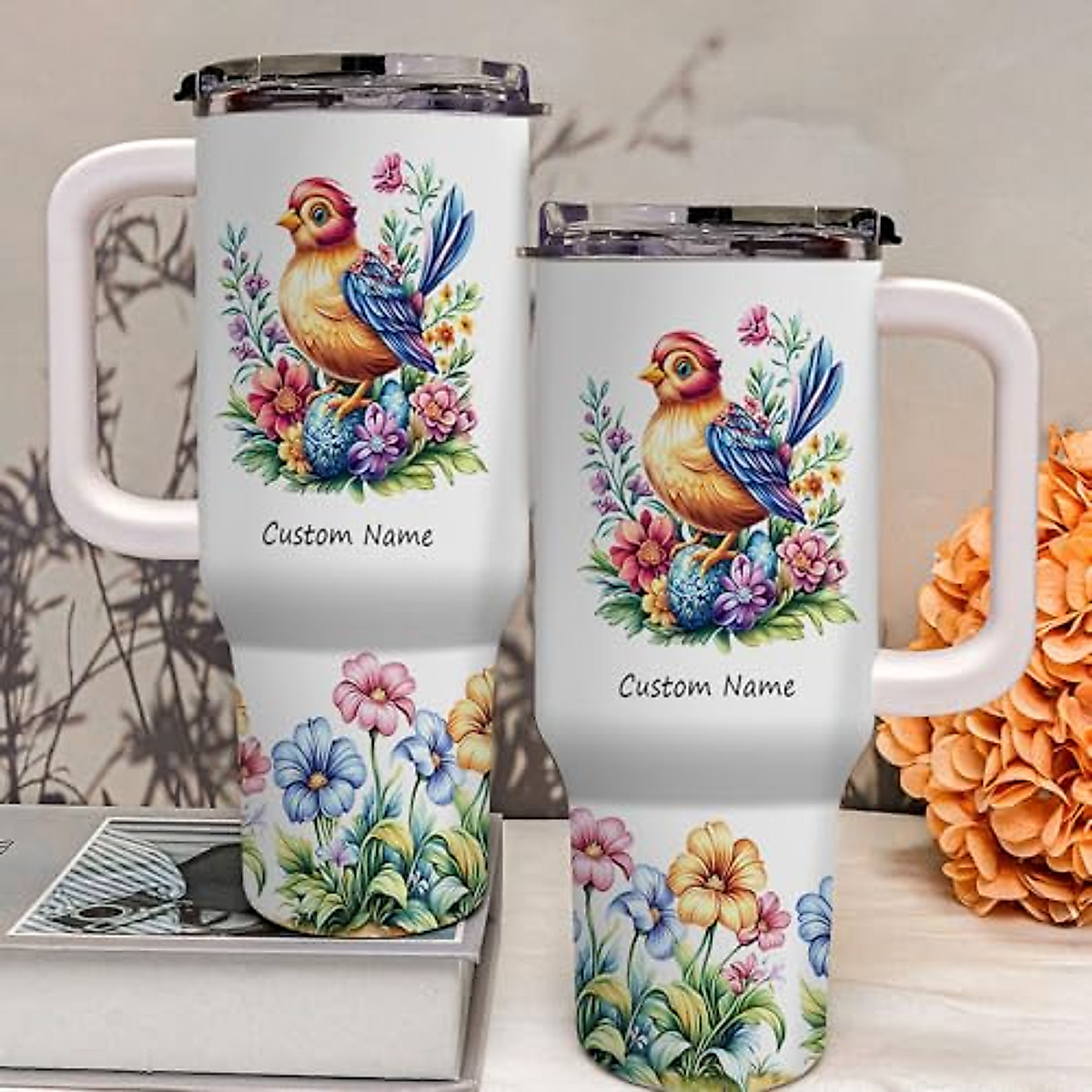 Custom Name 40oz Tumbler for Bunting Bird Fans - Stainless Steel Travel Cup with Lid, Straw & Handle - Gift for Girls, Women - Ideal for Christmas, Birthday Occasions 1Ri1Ad