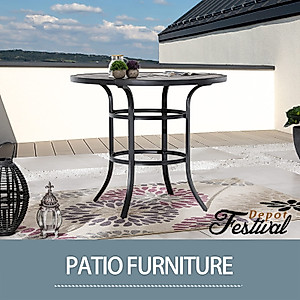 Festival Depot Patio Bar Height Table, Outdoor Bistro 45.3' Round Side Dining Coffee All Weather Furniture with DPC Desktop Metal Legs and Adjustable Feet for Garden Poolside Deck, Grey, (B-PF19252)