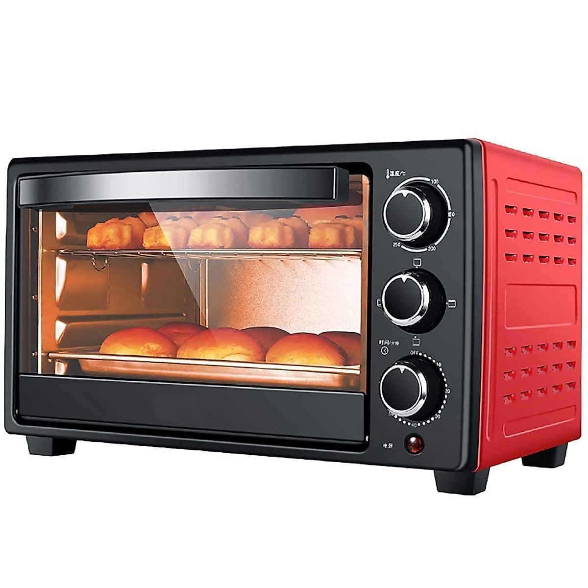 Mini Oven 23 L,Electric Oven 1300 W Adjustable Temperature 70-250 ℃ and 60 Minutes Timer with 3 Heating Functions for Baking Cooking Grill (Red)