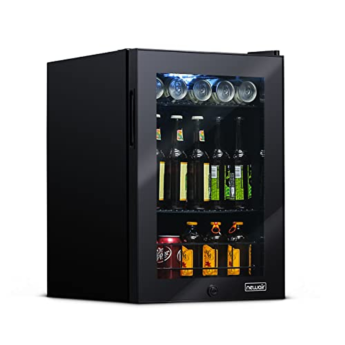 NewAir Beverage Refrigerator Cooler with 90 Can Capacity - Mini Bar Beer Fridge with Right Hinge Glass Door - Cools to 34F - AB-850B - Black