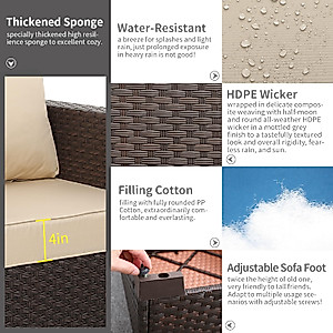 Rattaner 5-Piece Outdoor Patio Furniture 45 in Outdoor Fire Pits Patio Furniture Set 60000 BTU Outdoor Propane Fire Pit No-Slip Cushions Waterproof Covers, Khaki