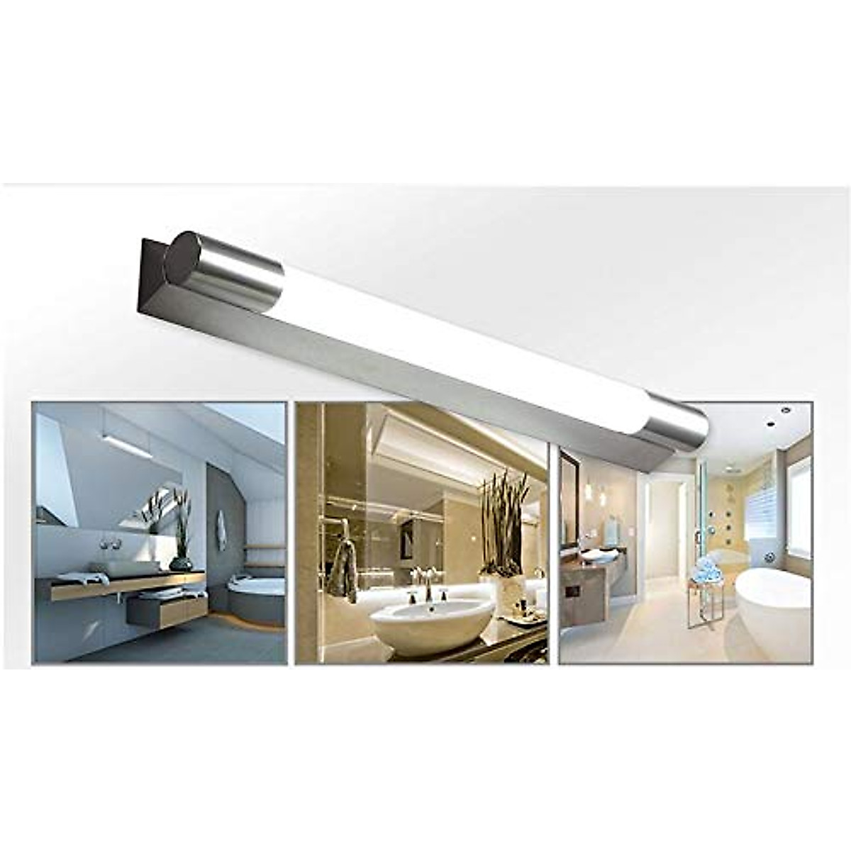 LITFAD LED Under Cabinet Lighting Mirror Bathroom Vanity Lights Waterproof Fog Lamp Stainless Steel Tube LED Vanity 22.83" Long 12W Simple Wall Light Modern Linear Vanity Closet Light White Light