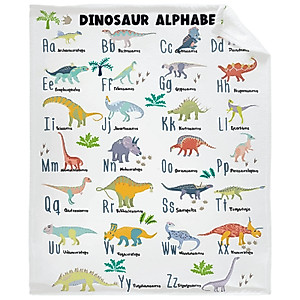 Dinosaur Alphabet Baby Blanket Gifts for Girls Boys, Jurassic Dino Decor Plush Soft Lightweight Flannel Fleece Swaddle Blanket for Newborn Receiving Blanket for Nursery Stroller Kids 40x30In Toddler