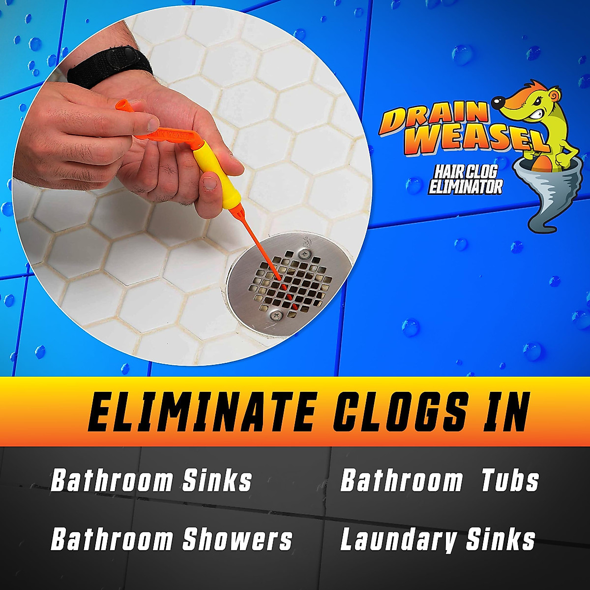 FlexiSnake Drain Weasel Sink Snake Cleaner - 18 inch - Drain Hair Clog Remover Tool with Rotating Handle & 5 Wand Refills - Thin, Flexible, Easy to Use on Most Drains & Grates - Made in USA - (5-Pack)