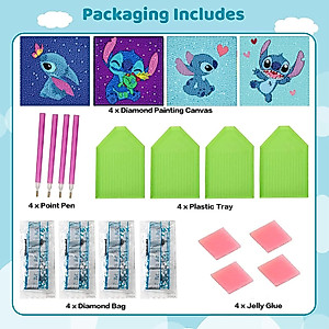 pvoodire 4 Pack Diamond Art Kits for Kids-Diamond Art Kits for Kids,Diamond Art for Kids,Childern Beginners 6x6inch