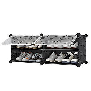 MAGINELS 8 Pair Portable Shoe Rack Small DIY Shoe Storage Shelves Closet Shoe Organizer Underbed Storage Organizer, Stackable, Black