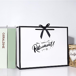 VFUNZA Retirement gifts for women/men, Bag for happy/funny/best retired, 13" Luxurious Black Edge White gift Bags
