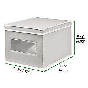mDesign Large Fabric Stackable Closet Storage Organizer Box, Front Window/Lid for Bedroom, Office, Mudroom Organization, Hold Clothes, Blankets, Linens, Jane Collection, 4 Pack, Light Gray/White