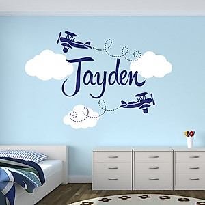 Custom Airplane Name Wall Decal - Boys Kids Room Decor - Nursery Wall Decals - Airplanes Wall Decors