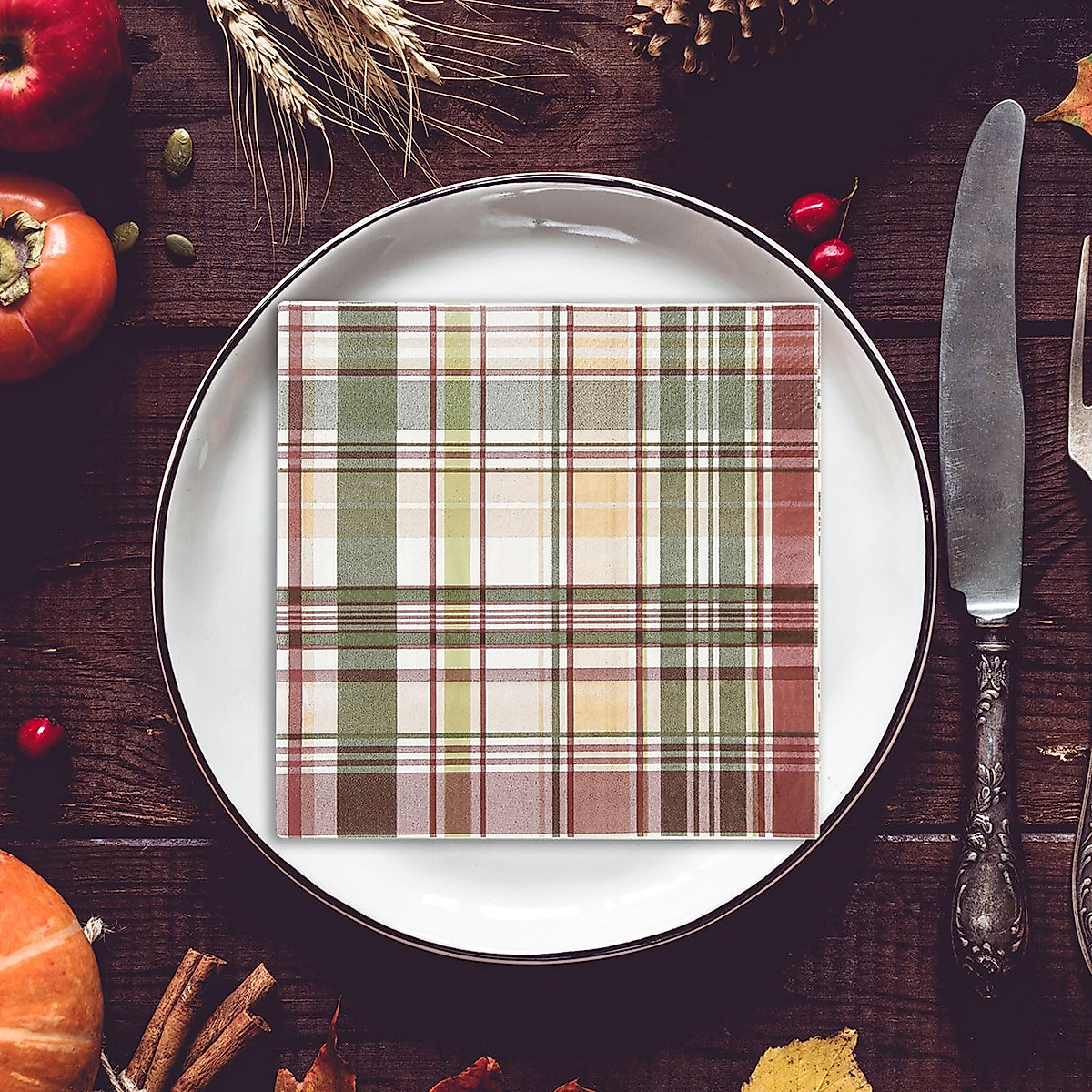 ​Quera 50 Pack Fall Paper Napkins Harvest Plaid Autumn Cocktail Napkins Thanksgiving Party Supplies Disposable Bar Napkins for Thanksgiving Party, Engagement, Baby Shower, Celebration Party.