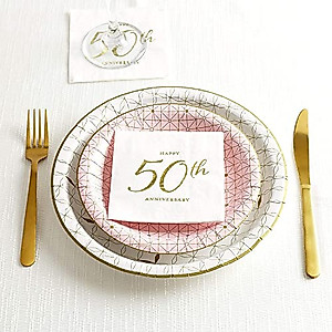 X&O Paper Goods TW4-19878 Happy 50th Anniversary Disposable Paper Cocktail Napkins, 5'' x 5'', Gold Foil, 20pcs