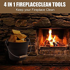 BRIAN & DANY Mini Ash Bucket with Lid and Shovel, 1.5 Gallon Fireplace Bucket with Broom, Coal Bucket Ash Can for Fireplace, Ashes, Fire Pit, Wood Burning Stove