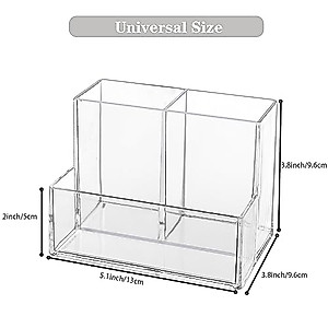 Zbtezna Pen Holder, Clear Acrylic Makeup Brush Holder, Pencil Holder for Desk with Sticky Notes Holder and 3 Compartments, Pencil Organizer for Pen, Art Supply, Makeup Brush(Clear)