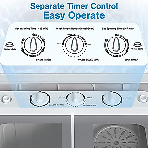 Atripark Portable Mini Washing Machine Washer with Twin Tub, Dryer Wash and Spin Dryer 21.6lbs Capacity For Camping, Apartments, Dorms, College Rooms, RV’S, Delicates(Grey)