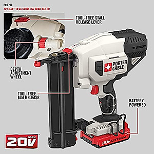 PORTER-CABLE 20V MAX* Cordless Brad Nailer Kit with 1 Battery, 18GA (PCC790LA)