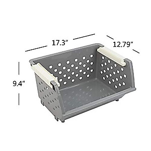Zerdyne 4-Pack Plastic Stacking Storage Basket, Stackable Organizer Bin, Gray