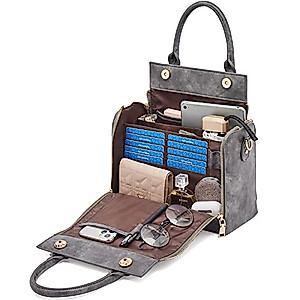 FOXLOVER Vegan Leather Handbags for Women Multifunctional Top Handle Purse Ladies Leather Crossbody Shoulder Bags (Grey)