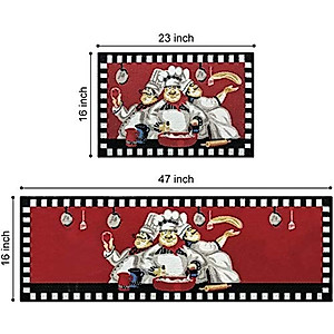 EGOBUY Chef Kitchen Rugs and Mats Washable Non Skid Absorbent Microfiber Kitchen Mats for Floor Anti-Fatigue Kitchen Mat Set of 2 Chef Kitchen Decoration Stain Resistant 15.7''x23.6'' + 15.7''x47.2'