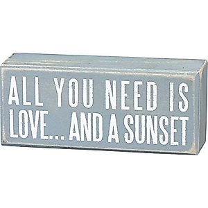 Primitives by Kathy 19111 Beach-Inspired Blue Box Sign, 6 by 2.5-Inch, and a sunset