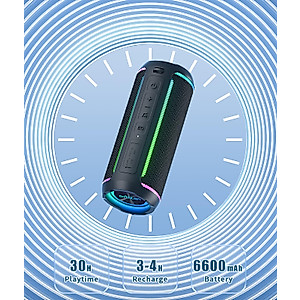 Ortizan Portable Bluetooth Speaker, 40W HD Sound and Deep Bass, IPX7 Waterproof, True Wireless Stereo, Bluetooth 5.3, 30H Playtime, LED Lights, Preset EQ, USB Play, for Home, Outdoor, Party, Black