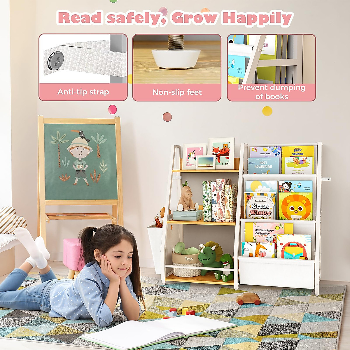 Maonlyking Kids Bookshelf and Toy Organizer, 3 Tier Bookshelf for Kids, Montessori Baby Toddler Bookshelf for Kids, Kids Bookcase, Toy Storage Organizer, for Playroom, Bedroom, Nursery