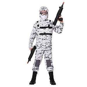 Kids Soldier Costume | Child White Snow Winter Camouflage Army Military Outfit and Accessories