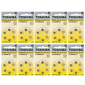 Toshiba Hearing Aid Batteries Size 10, PR70, (60 Batteries)