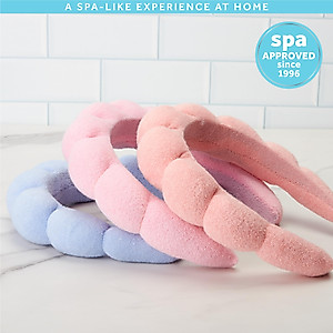 Bliss Women's Spa Headband - 2 Pack Microfiber Makeup Bubble Headband - Puffy Hair Band for Washing Face, Facials, Skincare, Shower, Size, Orange/Purple