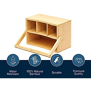 RoyalHouse Natural Bamboo Utensil Holder And Organizer For Kitchen Countertop, Bamboo Picnic Basket With Folding Handle for Camping Trip