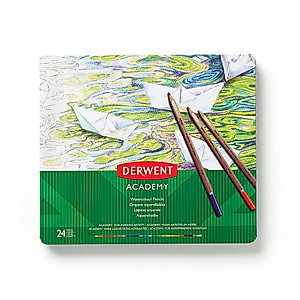 Derwent Academy Watercolor Pencils, 3.3mm Core, Metal Tin, 24 Count (2301942)