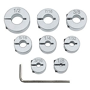 Aluminum Stop Collar Set - Drill Bit Depth Stop - Superior Split Ring Design - 8 Piece Set (1/2", 7/16”, 3/8”, 5/16”, ¼”, 7/32”, 3/16”, 1/8”) - Drill Bit Holder