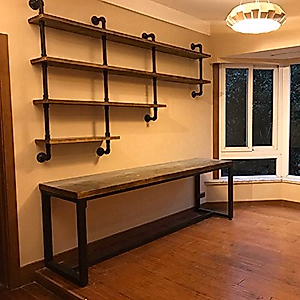 4-Tiers 63inch Industrial Pipe Shelving,Rustic Wooden&Metal Floating Shelves,Home Decor Shelves Wall Mount with Wine Rack,Black