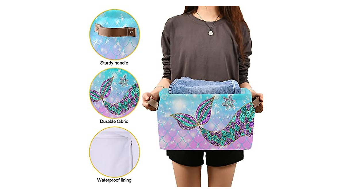Mermaid Storage Basket: Collapsible Bin for Home & Office
