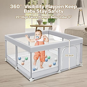 Baby Playpen with Mat, Zinvoda Play Pen for Babies Toddlers, BPA-Free Playard for Indoor & Outdoor Kids Activity Fence Center 49"x49"x25" with Anti-Slip Playmat