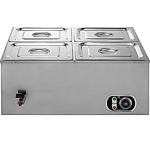 Commercial Food Warmer Bain Marie, 110V 4-Pan Stainless Steel Steam Table with 14.8 Qt Capacity and Precise Temperature Control