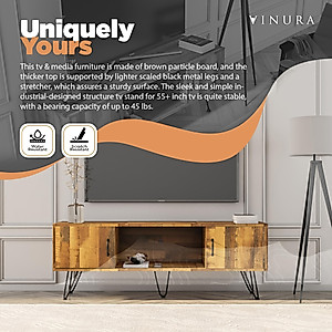 Industrial Media Console Television Stands - Particle Board and Metal TV Stand with Storage - TV & Media Furniture in Brown - TV Stand for 65 Inch TV for Living Room - Home Entertainment Center