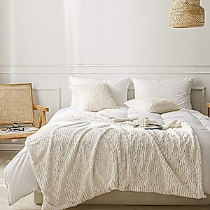 Simple&Opulence Super Soft Throw Blanket - 50 x 60 inch -Reversible Double Layers Microfiber Plush Fluffy Cozy Chic Shaggy Shabby Cuddly for Home Décor Couch Ottomans (Cream)