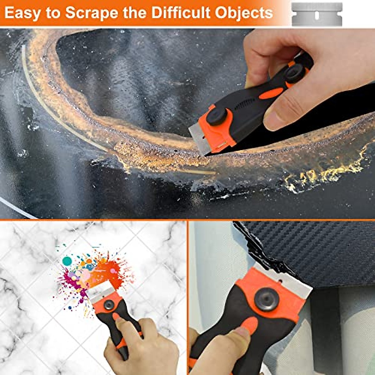 THINKWORK Razor Blade Scraper - 2Pcs Razor Scraper Set with 20Pcs Razor Blades, 2-in-1 Scraper Tool for Removing Labels, Decals, Stickers, Paint, Caulk, Adhesive