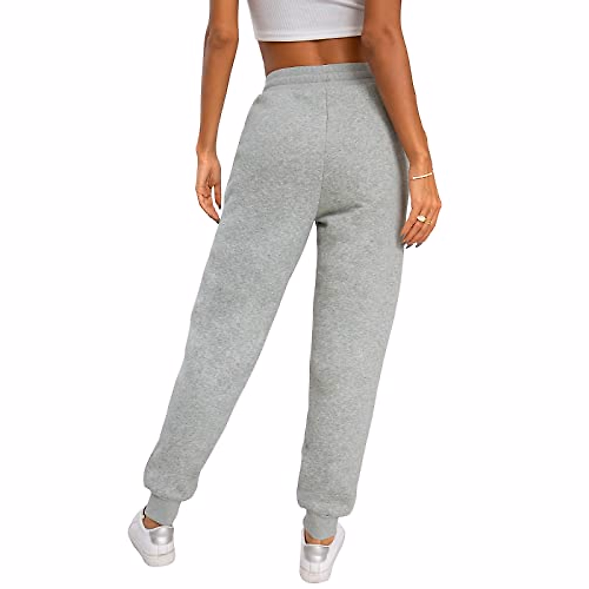 REORIA Women's Winter Warm Pants Thick Sherpa Lined Athletic Jogger Drawstring Fleece Lined Sweatpants with Pockets Light Grey Small