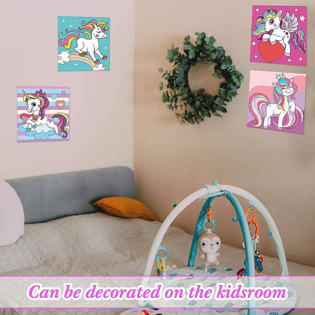 Sherr 12 Pcs Pre Printed Canvas Cute Canvas Painting Set for Kids Printed Canvas to Paint Canvas Set Theme Canvas Painting for Party Favor(8 x 8 Inch, Unicorn)