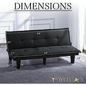 yoyomax Futon Sofa Bed-Convertible Sofa Bed Couch with Adjustable Modern Folding Sofa Bed Easy to Clean-Ideal for Bedroom, Living Room, Apartment and Office-Compact Design for Spacing Saving, Black