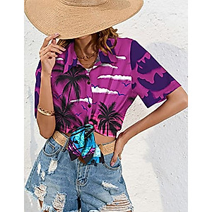 LILYCHIC Womens Hawaiian Tops Summer Floral Print V Neck Shirt Short Sleeve Tropical Beach Luau Party Outfits Purple XL